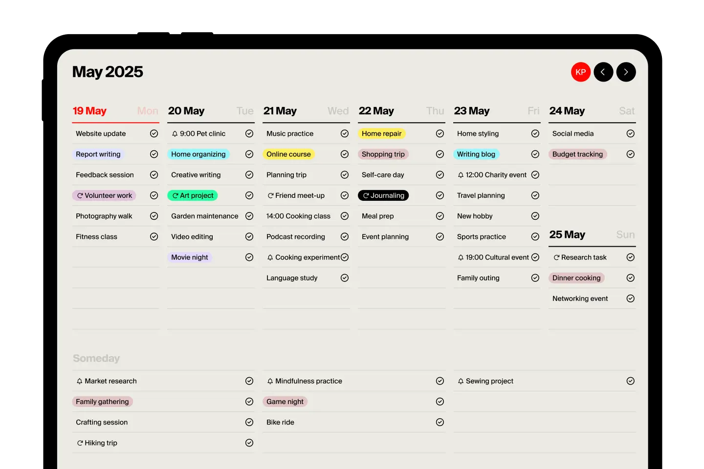 Tweek Calendar — Minimal To Do list and Weekly Task Planner App